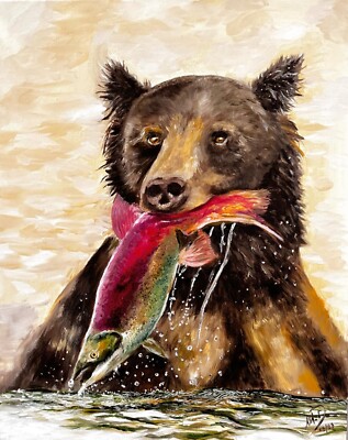 Oil painting original “Hungry Bear from Alaska” by Marketa Dietz. 60*50 ...