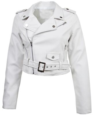 Women's Juniors Fashionable Cropped Faux Leather Moto Biker Jacket | eBay