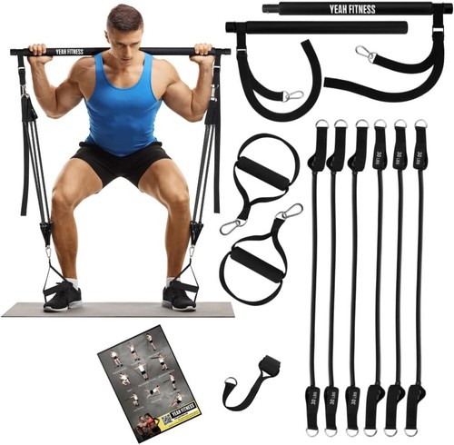 Pilates Bar Kit - Portable Home Gym Workout Equipment with Resistance ...