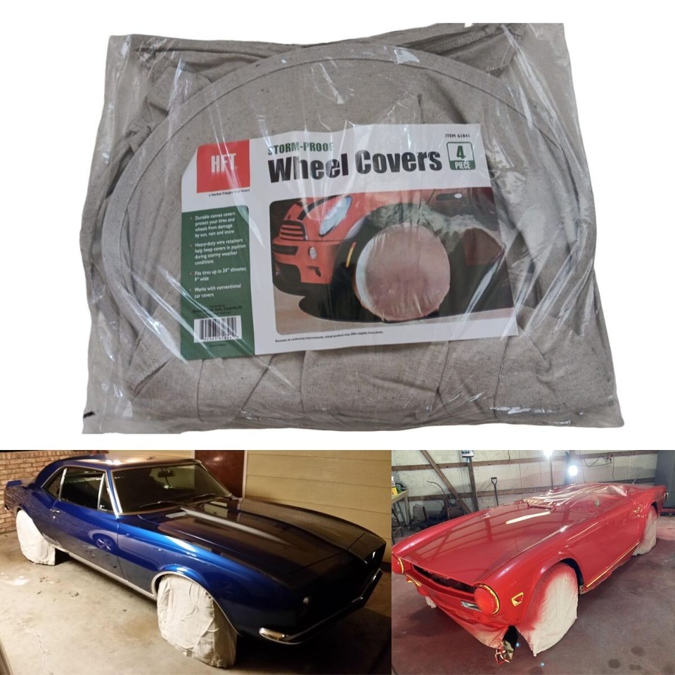 Heavy Canvas Tire Cover Wheel Masker 4 Pack Set Storage Auto Paint ...