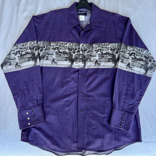 Vintage Wrangler Men Button Up Shirt XL Purple Pearl Snap NFR Rodeo ...
