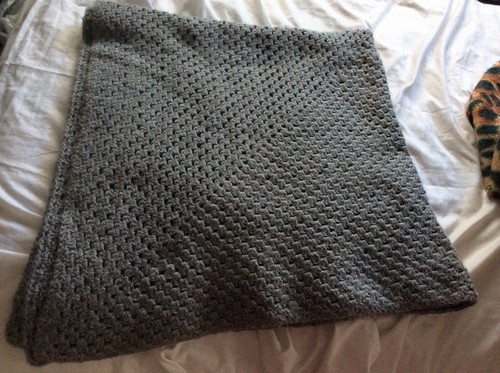 Handmade Crochet Open Knit Blanket Granny Throw Rug Grey 120cm Square ...