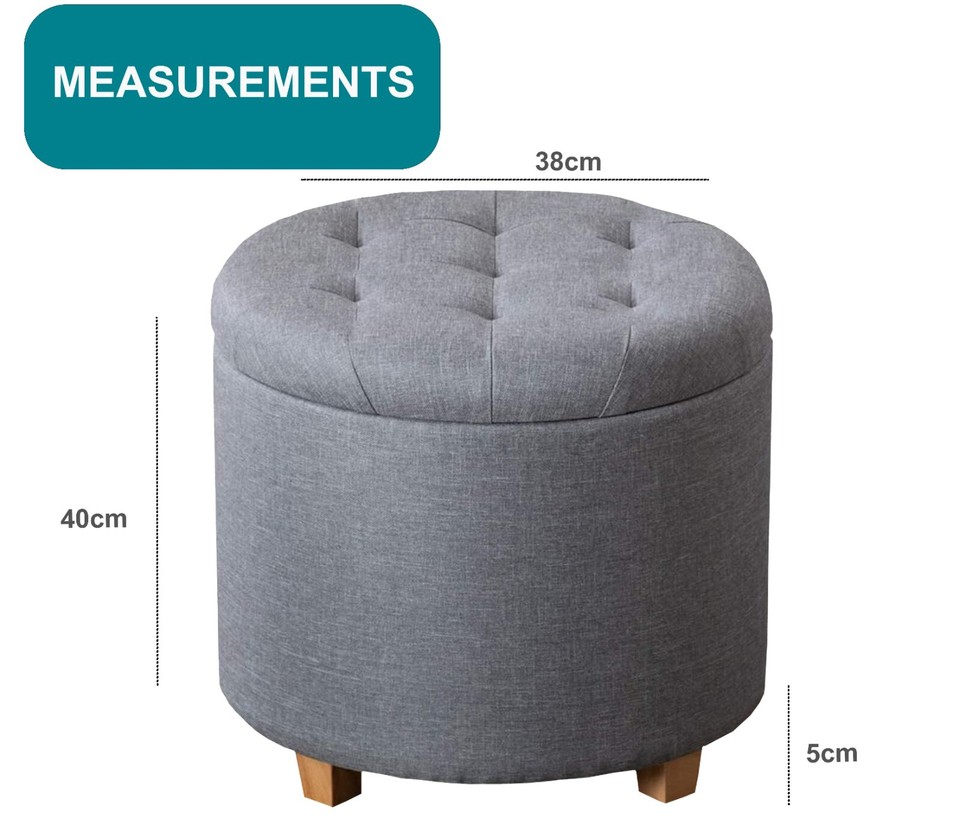Ottoman Storage Box Round Linen with Lids Pouffe Seat Stool Toy Storage ...