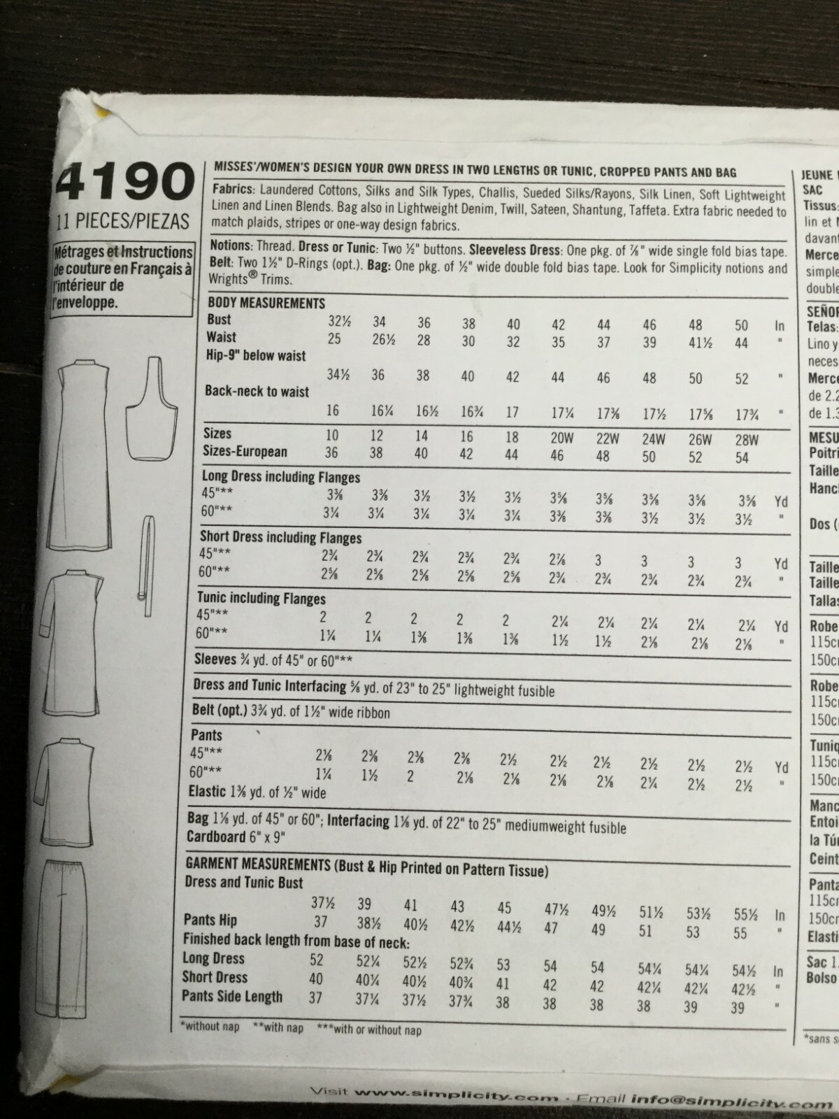 Simplicity 4190 Dress Tunic Cropped Pants Bag Belt Plus Size 20W-28W ...