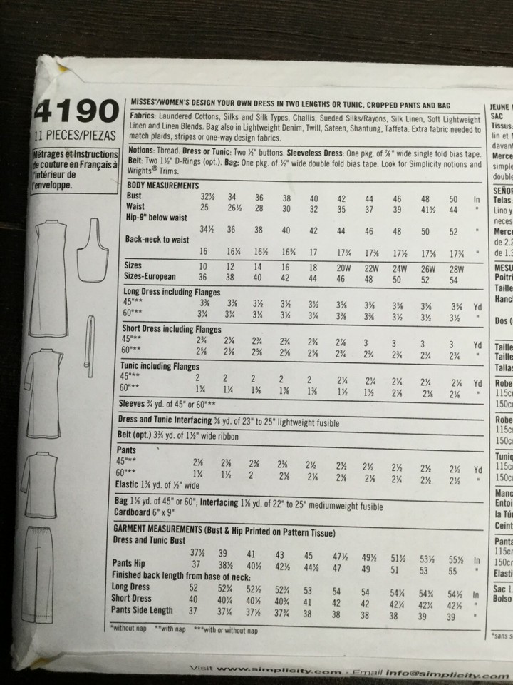 Simplicity 4190 Dress Tunic Cropped Pants Bag Belt Plus Size 20W-28W ...