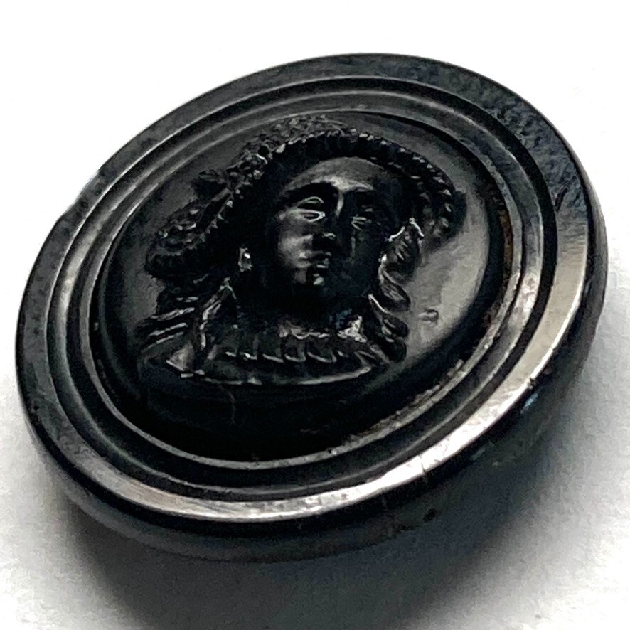 5/8" Victorian Era Deknatel Black Glass Button Girl with Hat 1880 ...