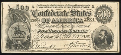 Confederate States CSA $500 J. Stevens & Co. No. 5 & 6 Rifle ...
