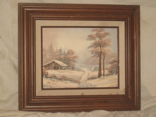 Vintage oil painting signed & framed winter wilderness scene Frank ...