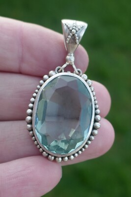 Vintage Gemala Sterling Silver & Cushion Cut Light Blue Stone Pendant ...