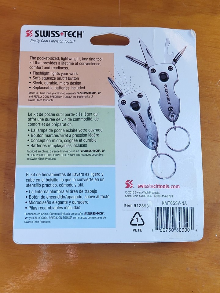 Swiss+Tech Keychain Knife Silver 7-in-1 Key Ring Multitool with LED ...