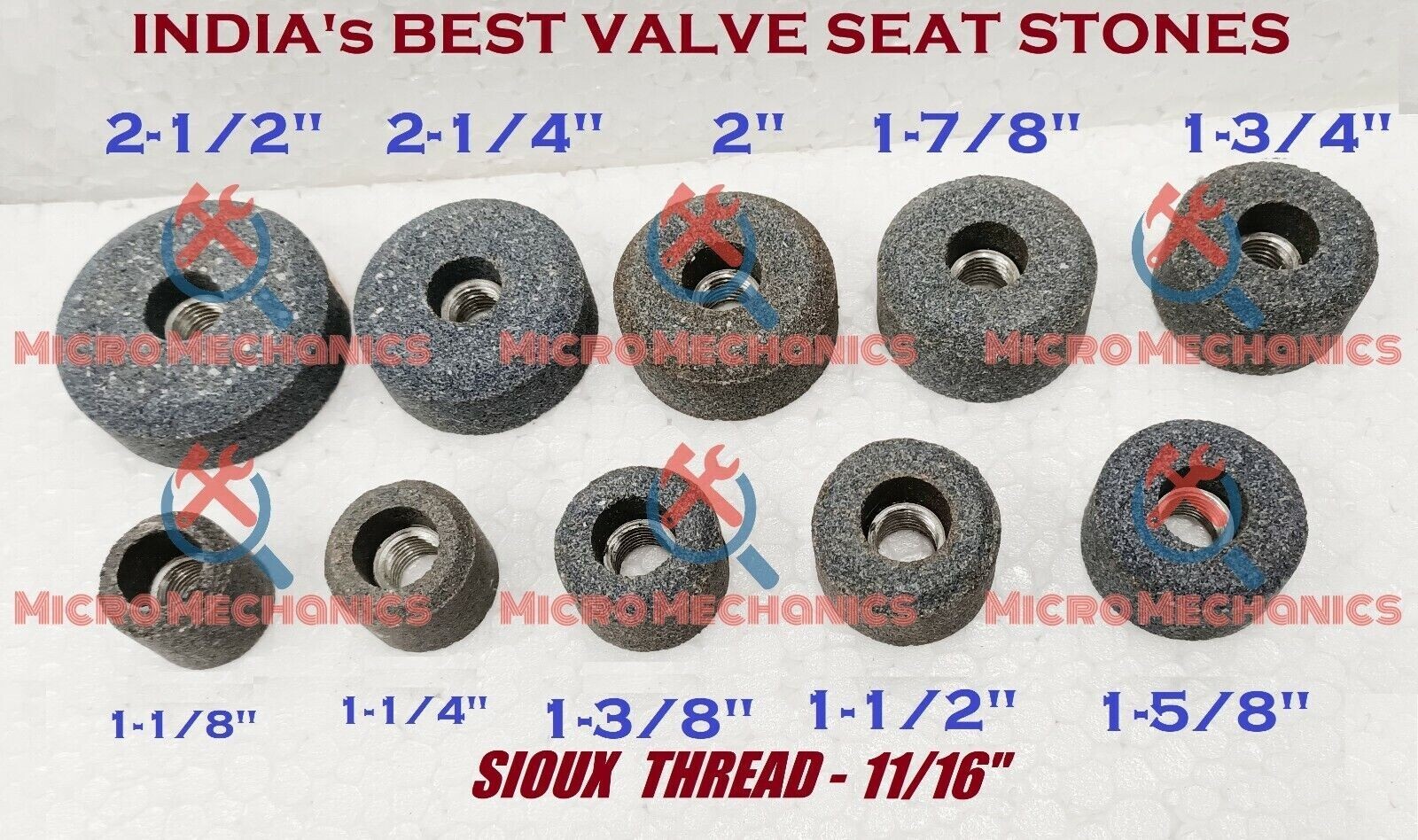 SIOUX VALVE SEAT GRINDING STONE SET 10 PCS 1-1/8'' TO 2-1/2'' NEW SET ...