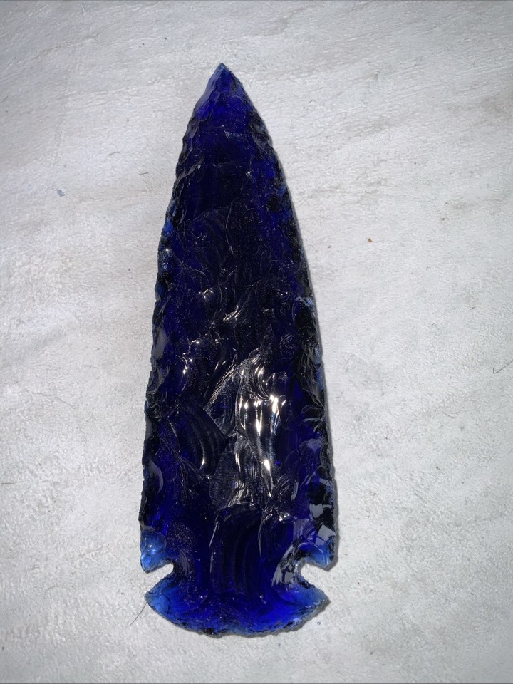 Obsidian Blue Arrowhead Ancient Point Translucent, 4” Knapped Arrowhead ...
