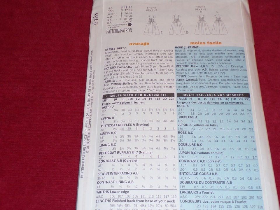 💐 BUTTERICK #6465 - LADIES TWO LENGTH BALLROOM GOWN PATTERN 6-10 or 12 ...