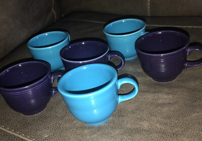 Set of 6 Fiestaware Fiesta Ware Plum Purple Turquoise Tea Cups Coffee ...