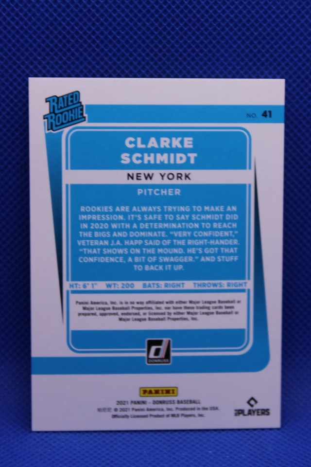 2021 Donruss Red #41 Clarke Schmidt Rated Rookie /2021 New York Yankees ...