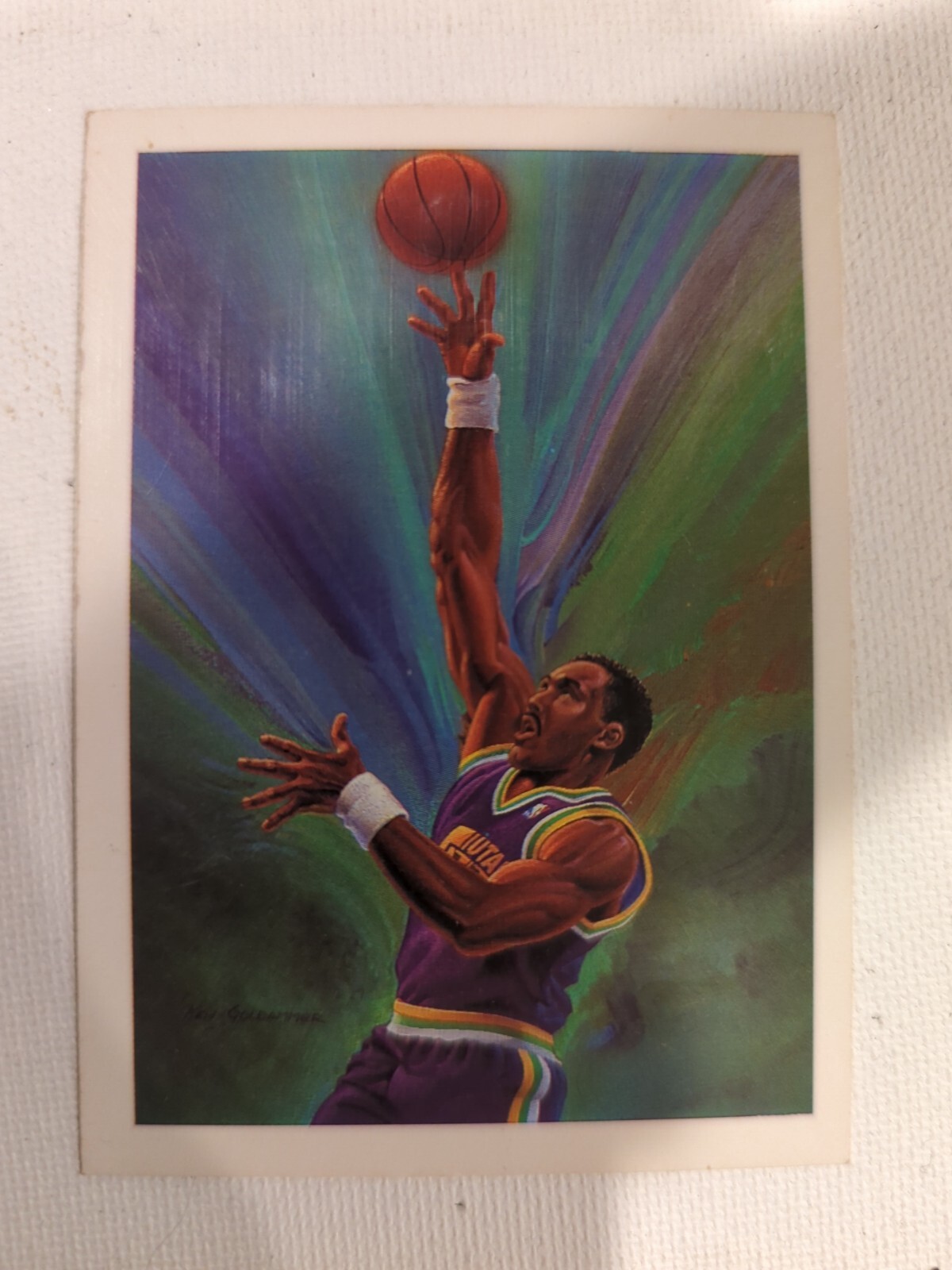 1990-91 NBA Hoops Karl Malone #380 Illustrated By Ken Goldammer Utah ...