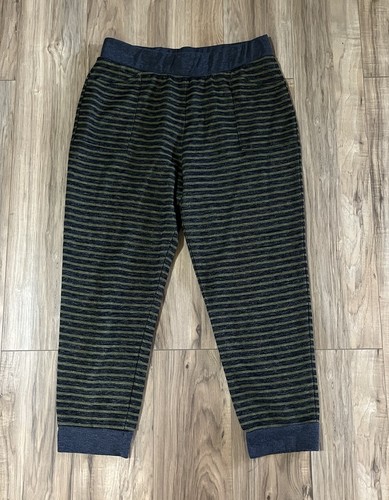 LOGO Lounge by Lori Goldstein Sz Medium Knit Jogger Pants Green Navy Striped | eBay
