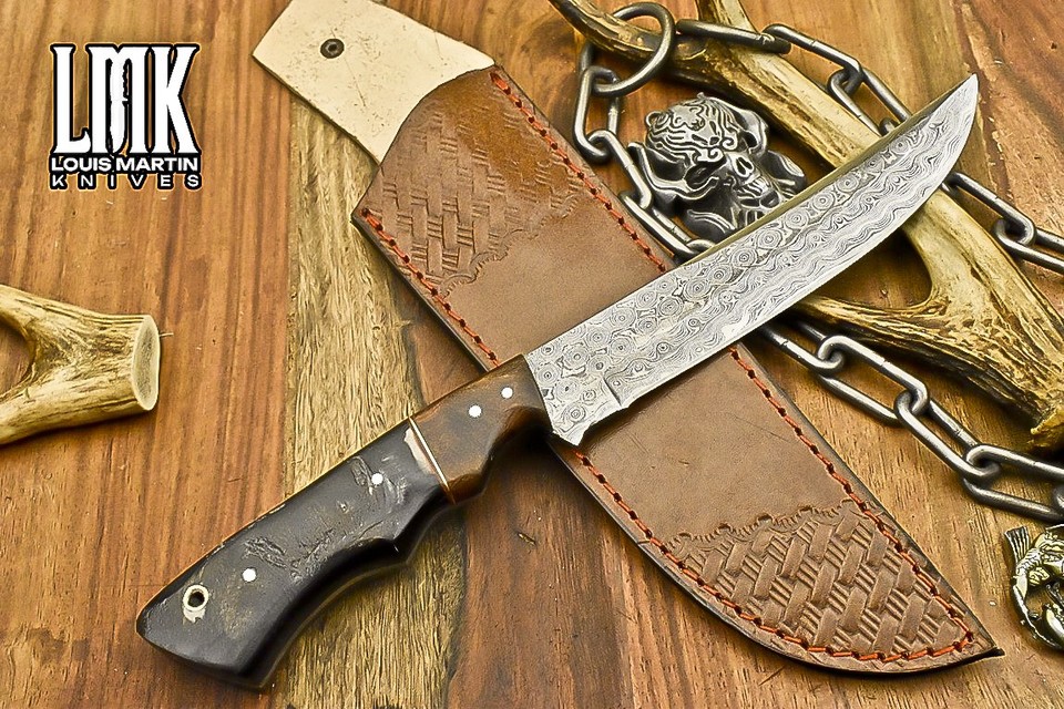 LMK Forged Full Tang Knife Rain Drop Damascus Ram's Horn Decoration | eBay