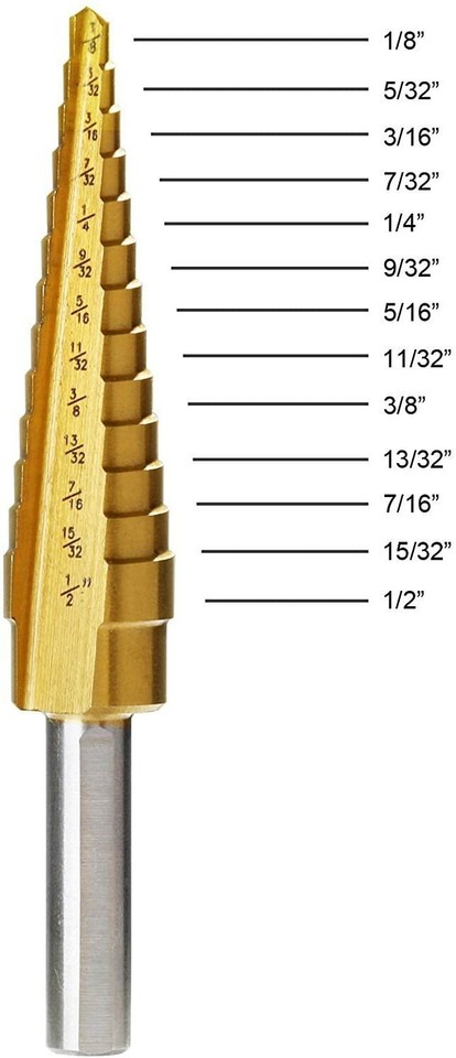 3 PIECE TITANIUM STEP STEPPED DOWN VARIABLE SIZE STEEL DRILL BIT UNIBIT ...
