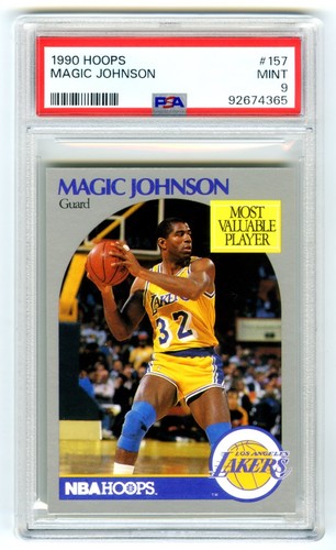 MAGIC JOHNSON~L.A. LAKERS~1990 NBA HOOPS MVP PSA-9 MINT GRADED CARD#157 ...