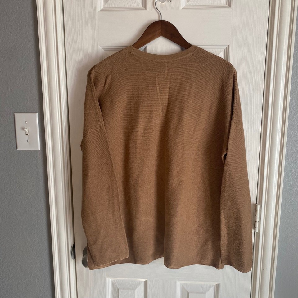 J Jill Sweater Women's Medium Oversized Tan Ribbed Crew Neck Long ...