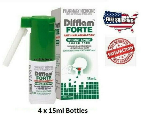 4 X 15ml DIFFLAM FORTE Anti-Inflammatory Throat Spray for fast pain ...