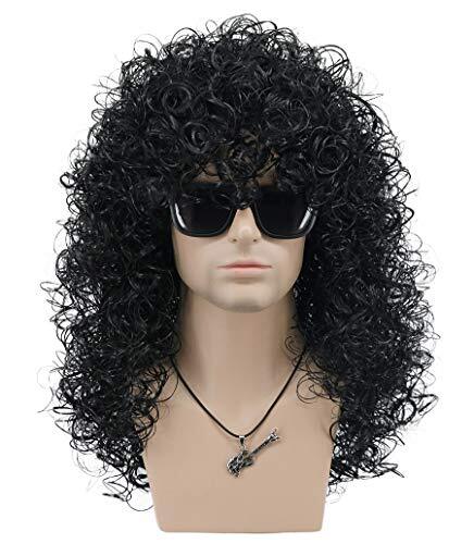 Mens Slash Long Curly Black Hard 70s 80s Rocker Wig Halloween Costume ...