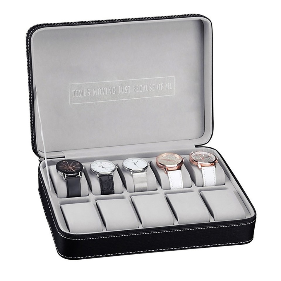 Black Watch Box 10 Slots Watch Box Watch Storage Box Multifunctional ...