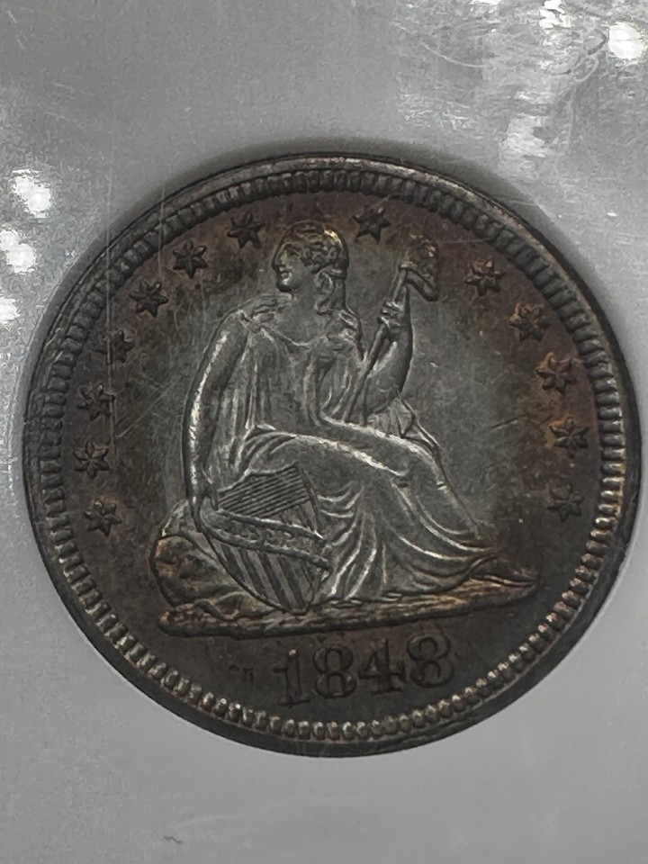1848 Strong Seated Liberty Quarter PCI Bu Details Beautiful Toning | eBay