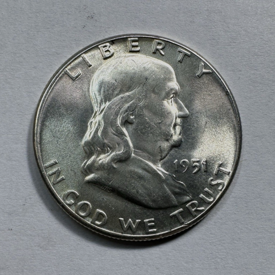 1951 Franklin Half Dollar Nice coin plenty of cartwheel effect GEMBU ...