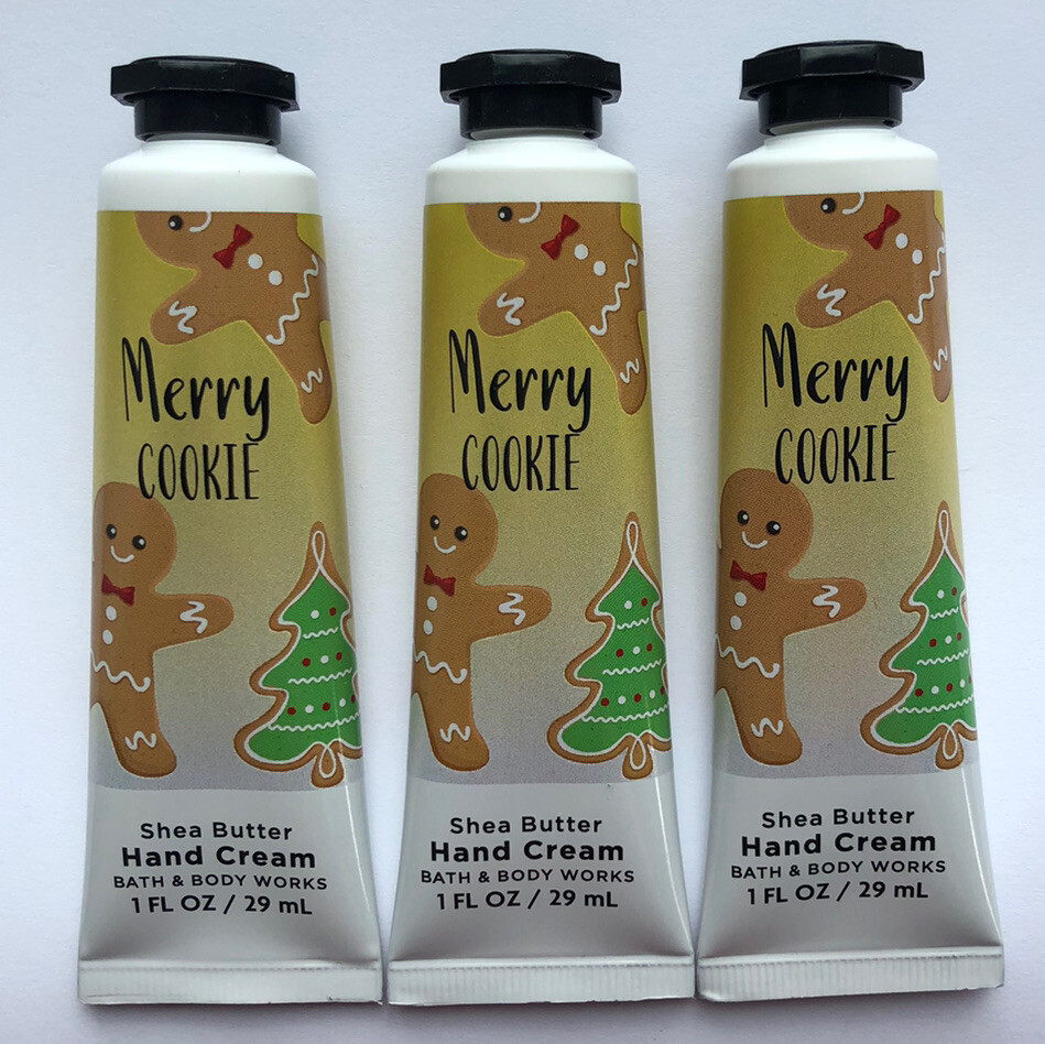 3 BATH & BODY WORKS MERRY COOKIE SHEA BUTTER HAND CREAM 1 oz NEW TRAVEL ...