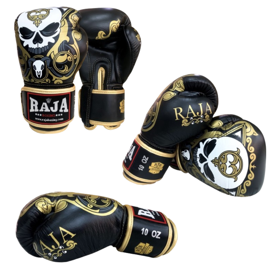 RAJA Boxing Gloves Muay Thai Fancy White Skull Genuine Cow Micro Fiber ...