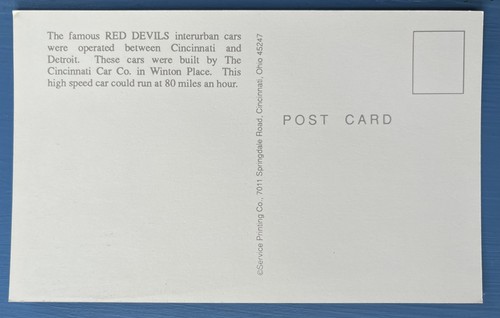 Red Devils Interurban Car Postcard ~ Cincinnati Car Co. - Indian Lake ...