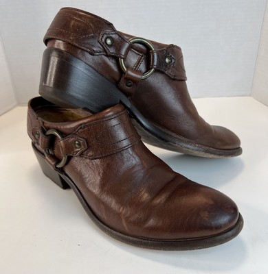Frye Leather Belted Harness Mules Size 7.5B Brown Almond Toe Ankle ...