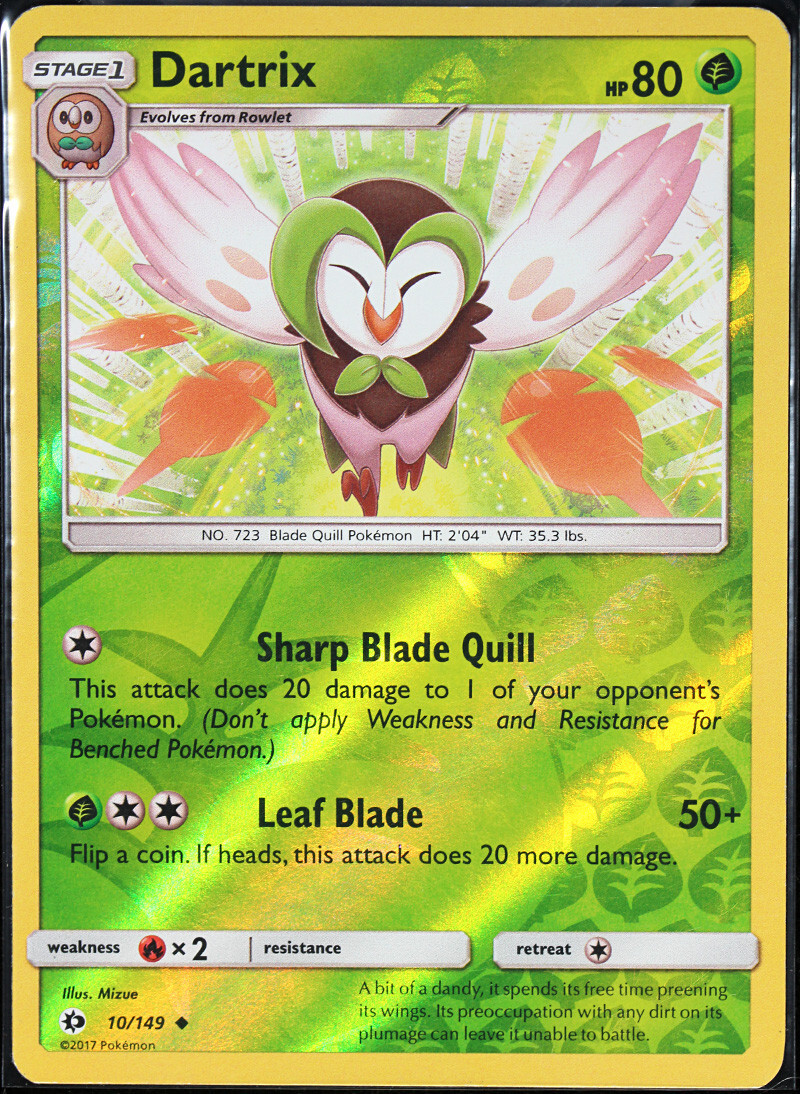 Pokémon TCG Dartrix Sun & Moon Base Set 10/149 Reverse Holo Uncommon LP ...
