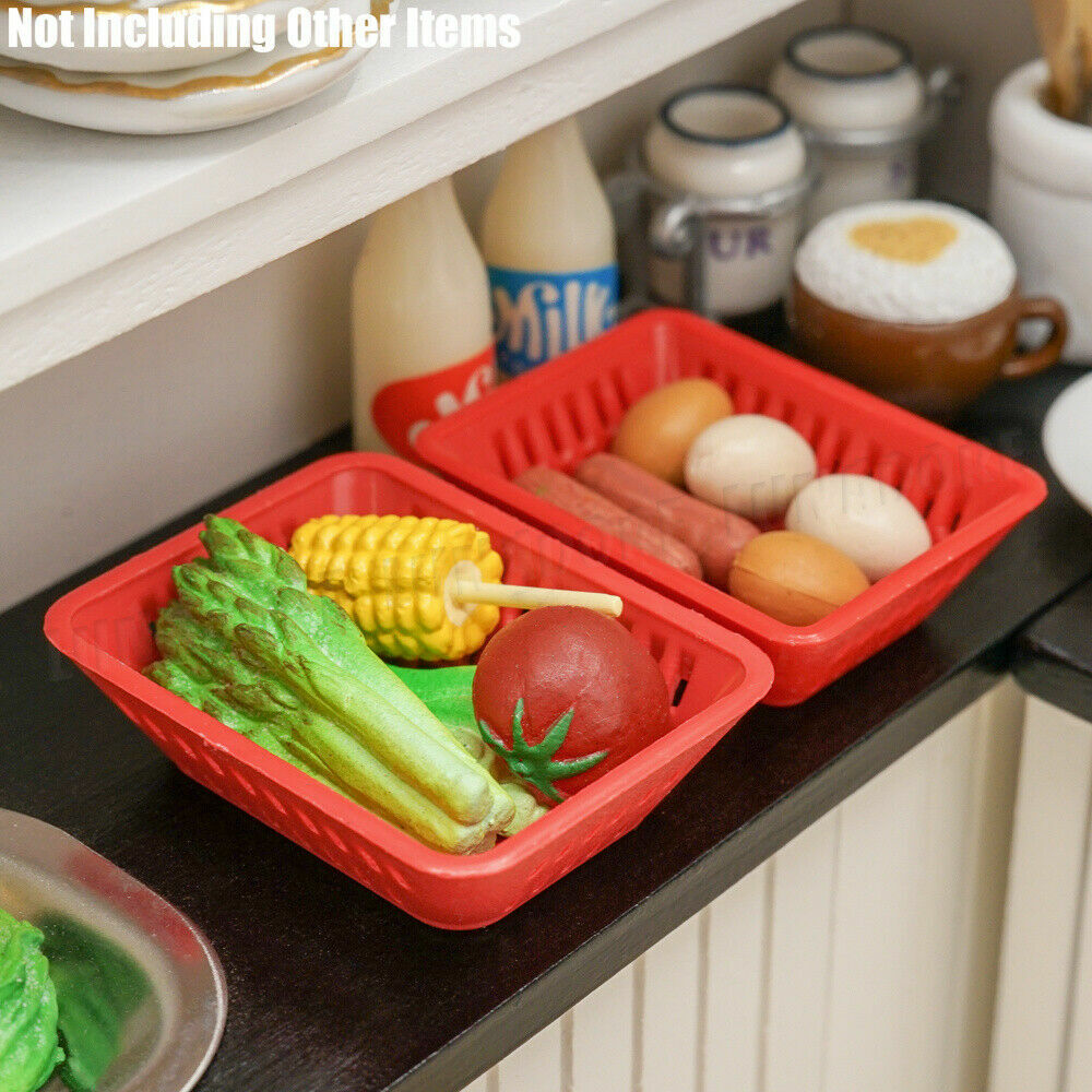 1 12 6pcs Red Plastic Baskets Set Kitchen Cookware Miniature Dollhouse ...