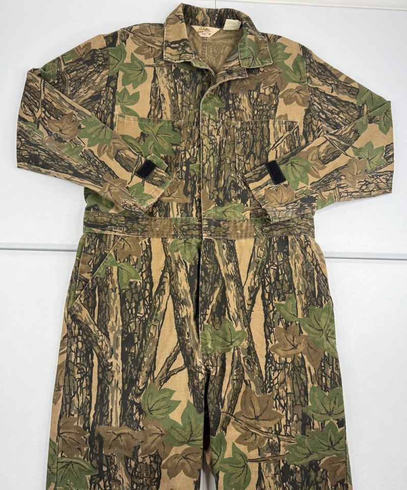 Vtg Cabelas Camo Hunting Coveralls Trebark Pattern 80s 90s USA Made ...