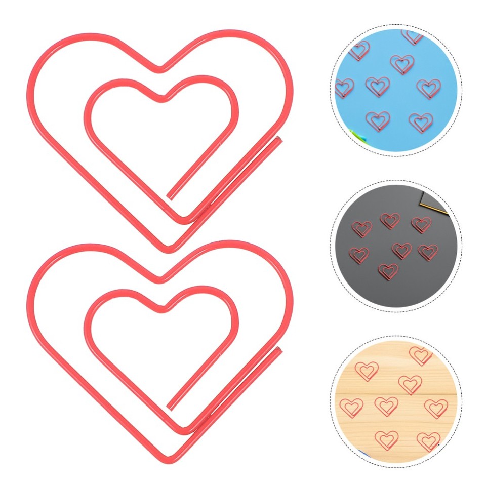 100 Pcs Heart-shaped Small Paper Clip Metal Clips Cute Decorative Note ...