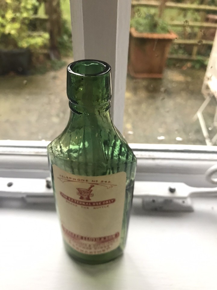 Vintage 6 inch High Curve Back Triangular Green Ribbed Poison Bottle | eBay