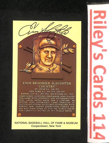Enos Slaughter Signed Gold HOF Plaque Baseball Hall of Fame Autographed ...