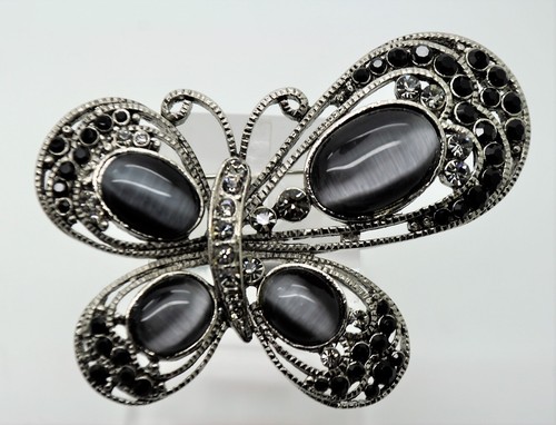 BEAUTIFUL BUTTERFLY STYLE BLACK CAT EYE &JET & BD STONE BROOCH FASHION ...
