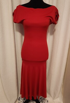 Carilyn Vaile Women's S Red Short Sleeve Knit Mermaid Midi Dress | eBay