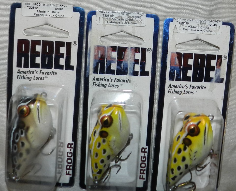 (3) Rebel Lures Topwater Frog-R Bait - Cricket Frog & Swamp Frog ...