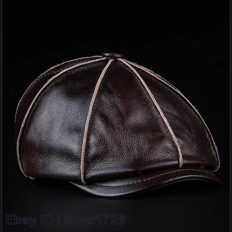 New Men's Leather Hat Genuine Leather Insulated Octagonal Hat Men's ...