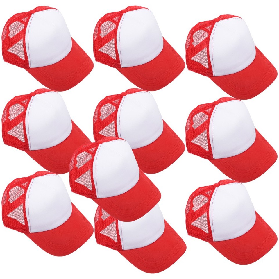 10Pcs Reusable Sublimation Trucker Hats Red Mesh Baseball Caps for DIY ...