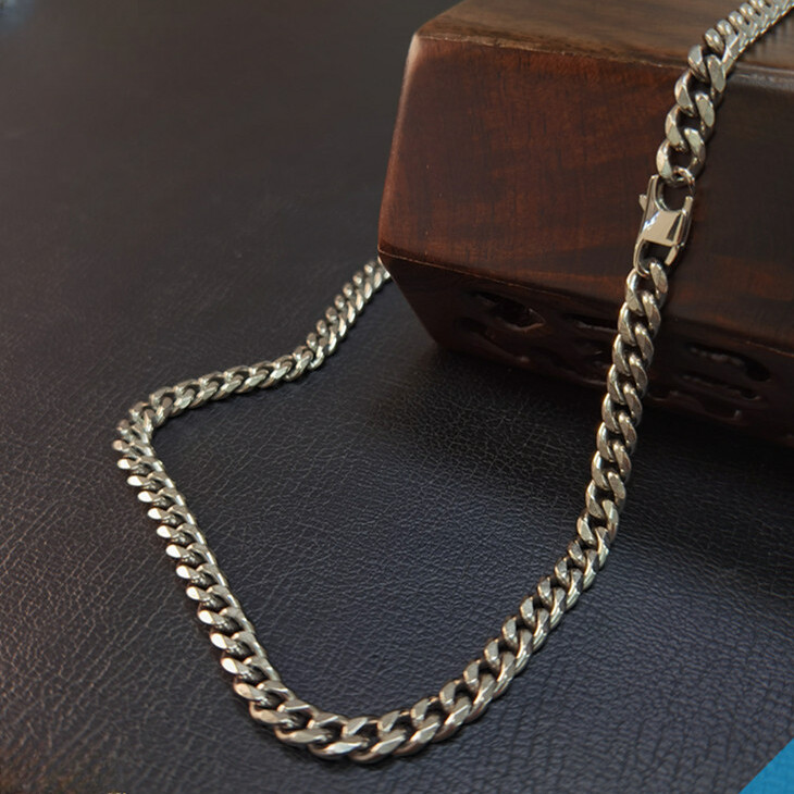 New 7mm Pure Titanium Cuban Link Chain Necklace Diamond-Cut Anti ...