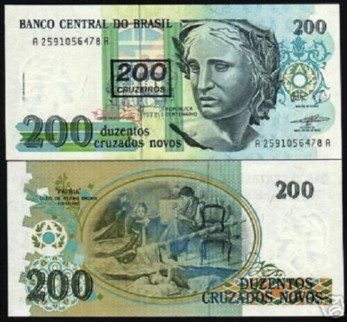 Brazil 200 on 200 CRUZADOS NOVOS P-225 1990 Oil Painting LIBERTY UNC ...