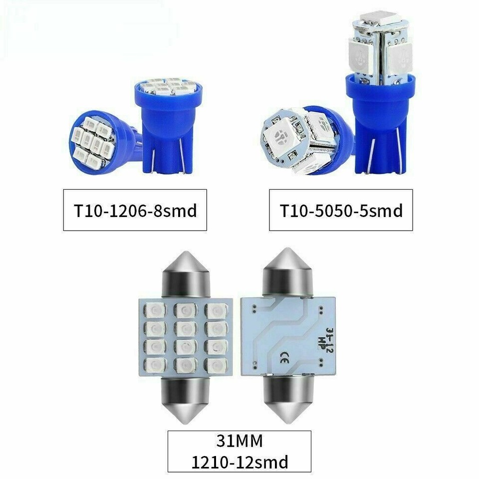 13pcs Blue LED Light Interior Package Kit For Dome License Plate Lamp ...