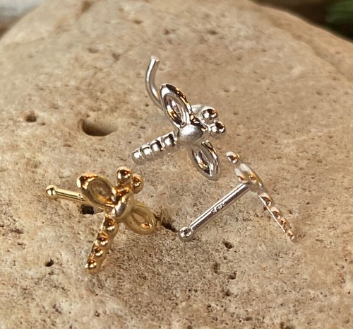 14kt Solid Gold Dragonfly Nose Ring 20g Yellow or White, Screw or Stud ...