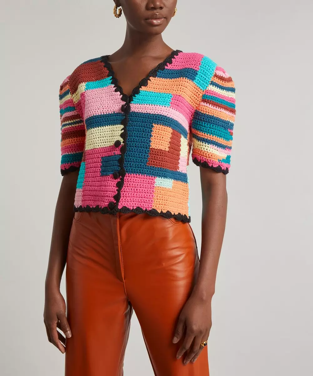 NWT $315 TACH TINI CROCHET MULTI COLORBLOCK STRIPE HAND KNIT CARDIAN ...